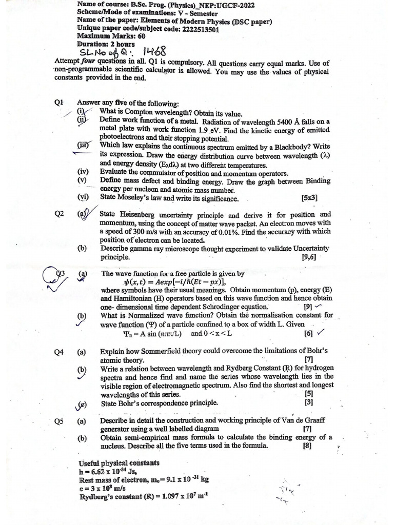 Elements of Modern Physics PYQ (1) | PDF