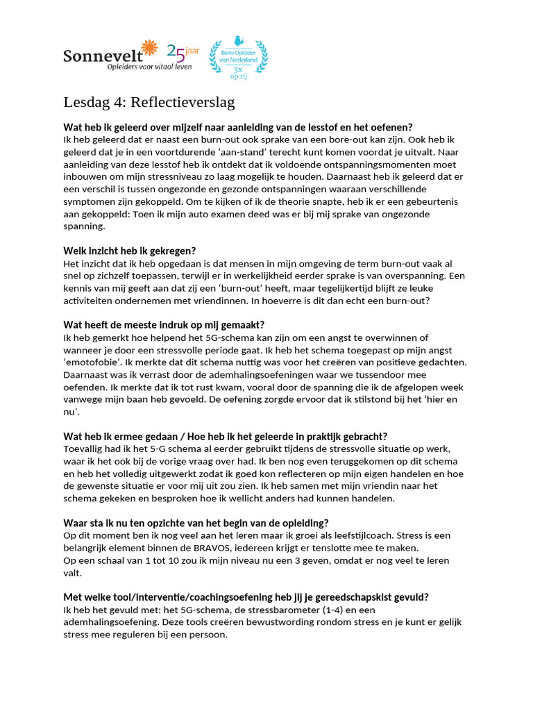 Les 4 Reflectieverslag | PDF