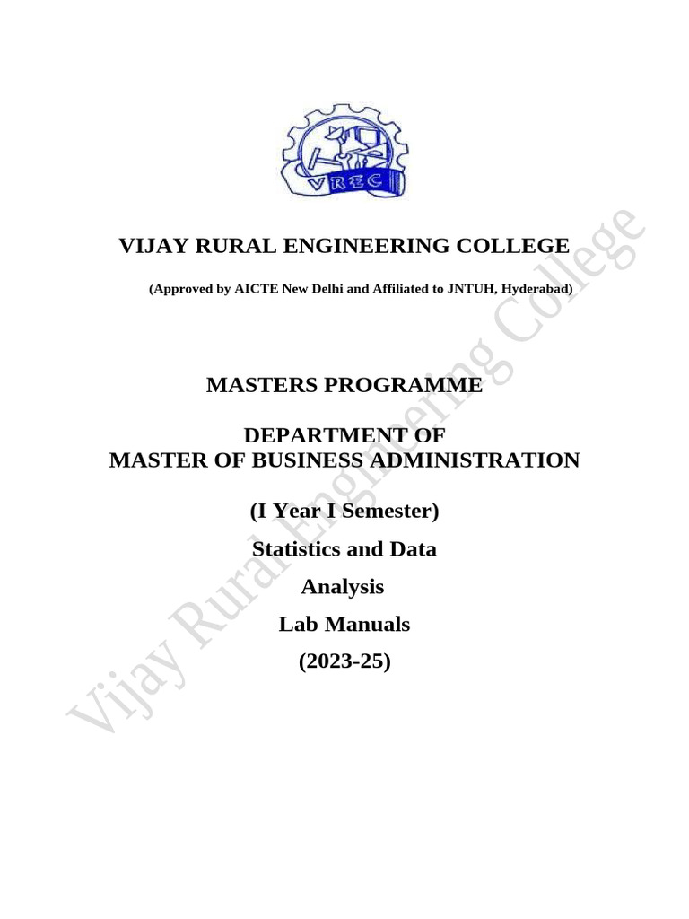 Mba Sda Lab Manual - Vrec | PDF | Microsoft Excel | Spreadsheet