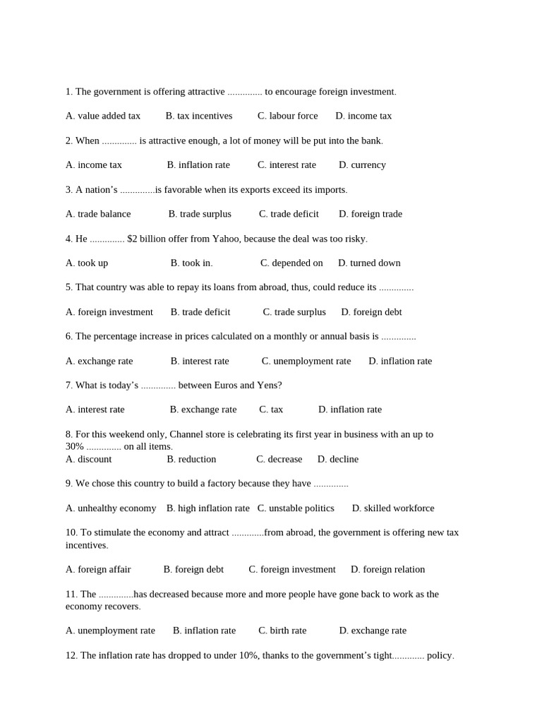 Vocabulary (1) | PDF | Balance Of Trade | Exchange Rate