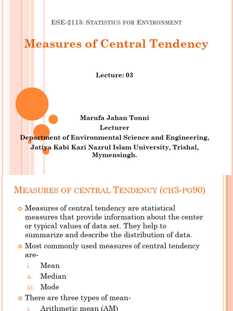 Central Tendency in Environmental Statistics | PDF | Coefficient Of ...