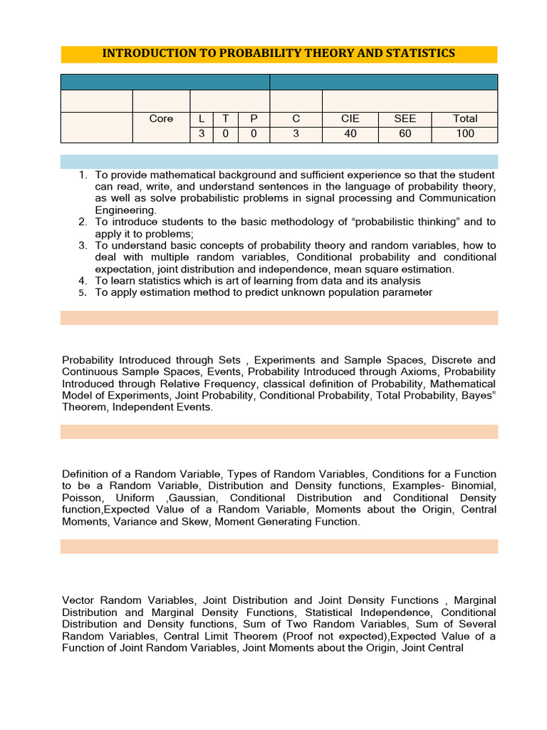 Probability Theory and Statistics Course | PDF | Probability Theory ...