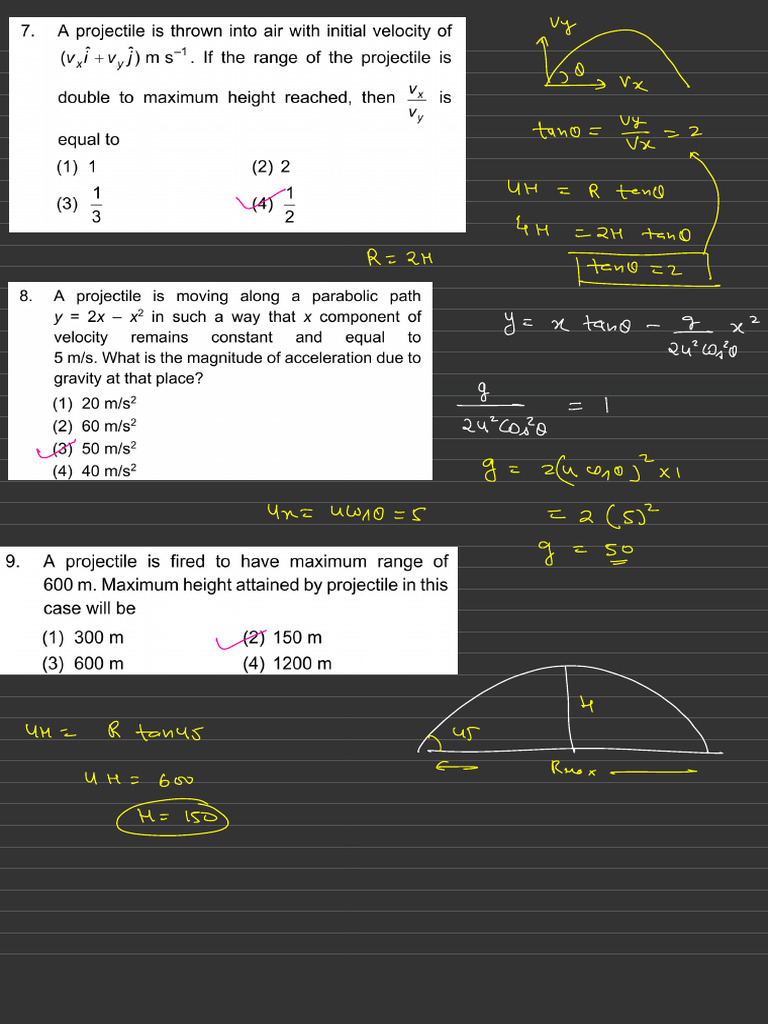 Important questions on Projectile, rotation | PDF