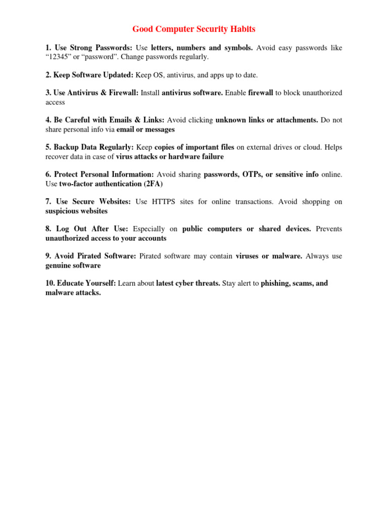 Good Computer Security Habits | PDF