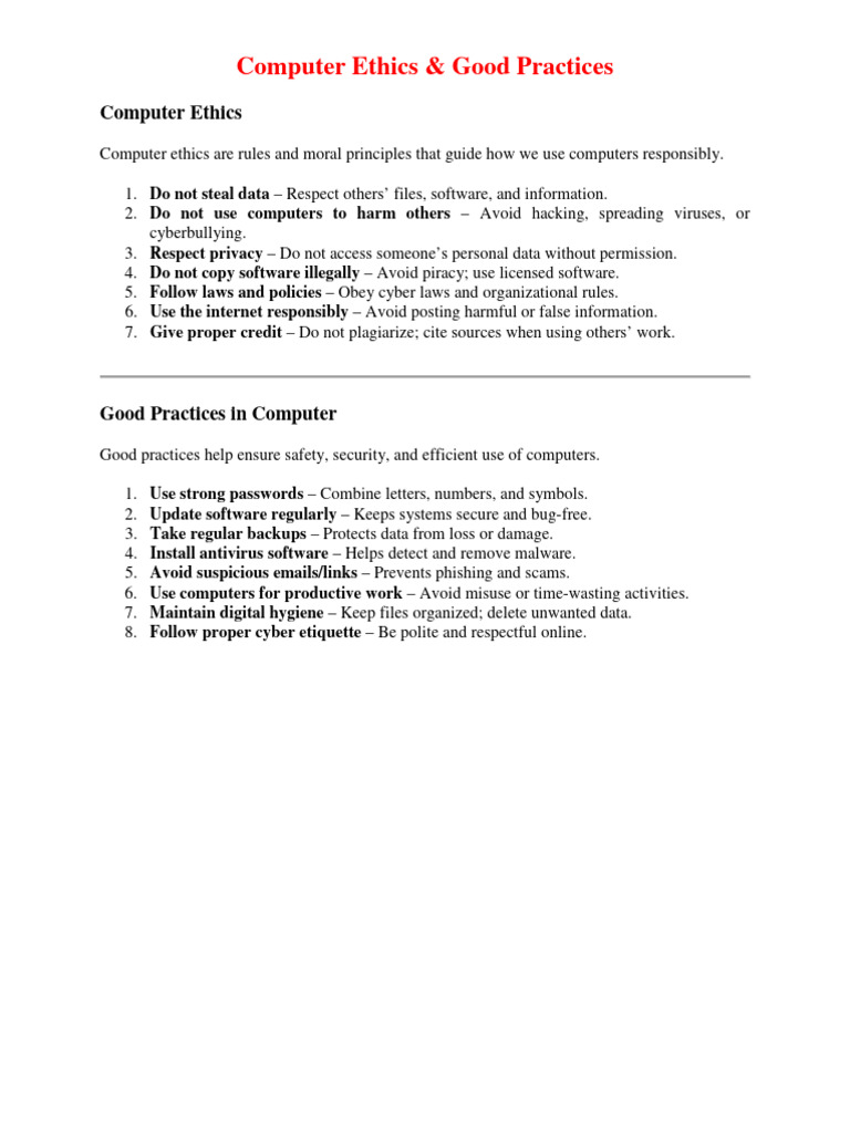 Computer Ethics and Best Practices Guide | PDF