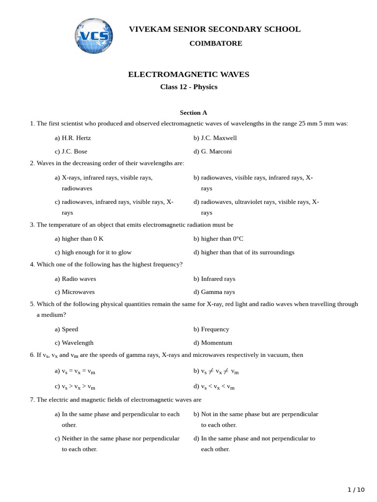 Electromagnetic Waves QP | PDF | Electromagnetic Radiation | Waves