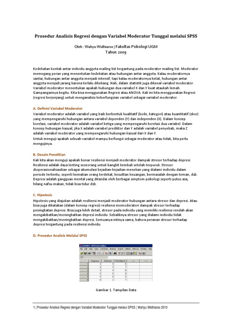 Prosedur Analisis Regresi Dengan Variabel Moderator Tunggal Melalui ...