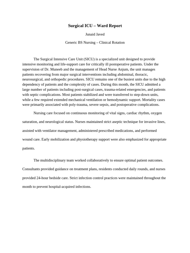 Surgical ICU Monthly Report Summary | PDF