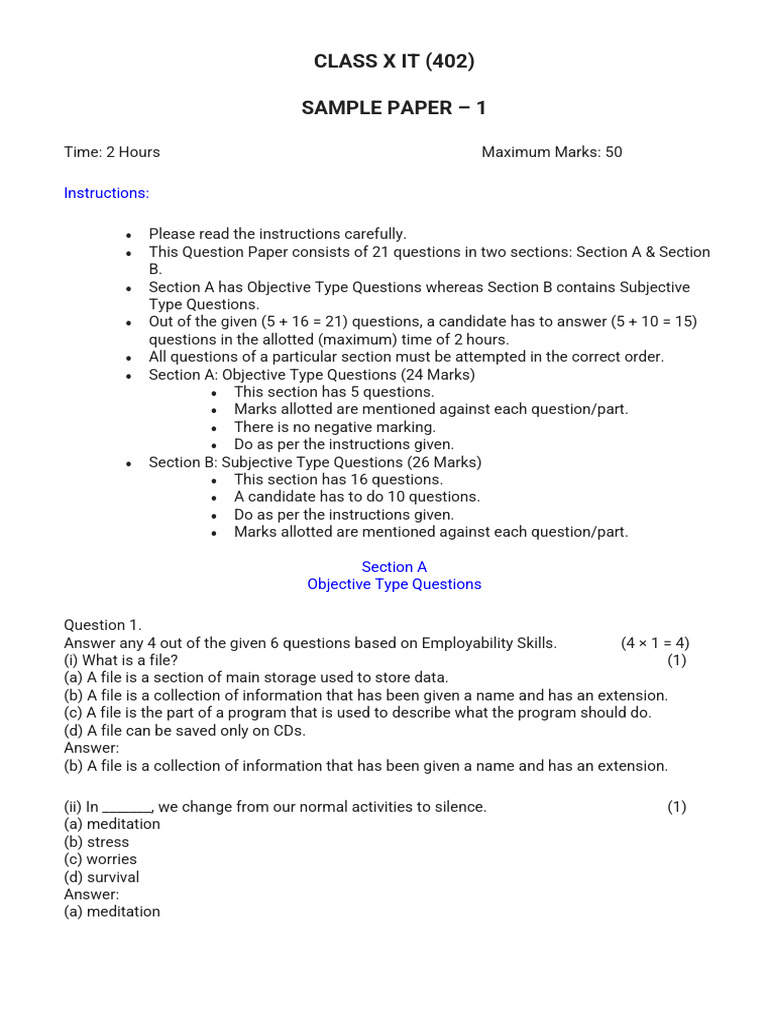IT-SAMPLE-PAPER-1-1 | PDF | Software | Computing