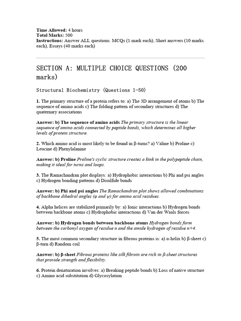 Biochemistry Questions | PDF | Protein Structure | Beta Sheet
