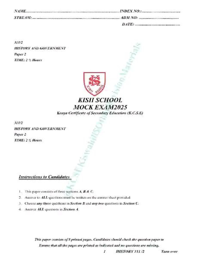 Kisii School History & Gvt Paper 2 | PDF