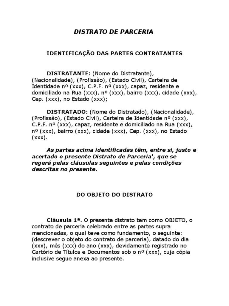 Distrato de Parceria