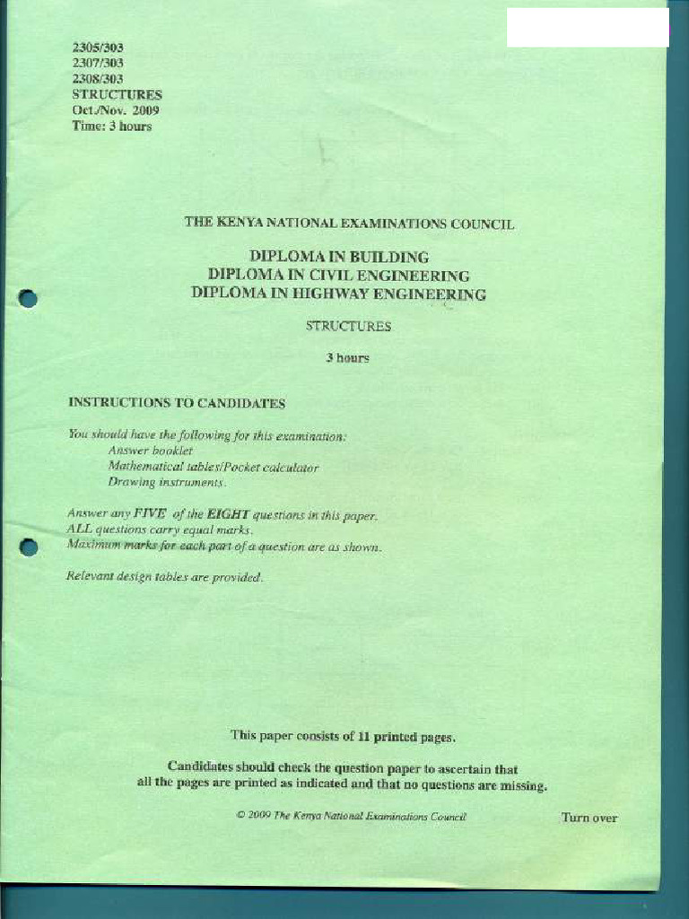 Structures III KNEC Past Papers 2009nov | PDF
