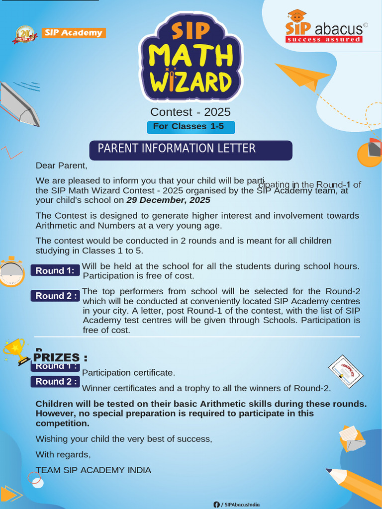 Math Wizard 2025_Parent Information Letter Final 2 | PDF