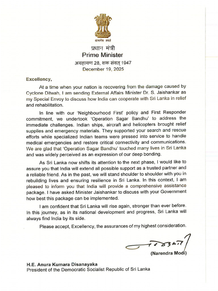Special Letter From Indian PM | PDF