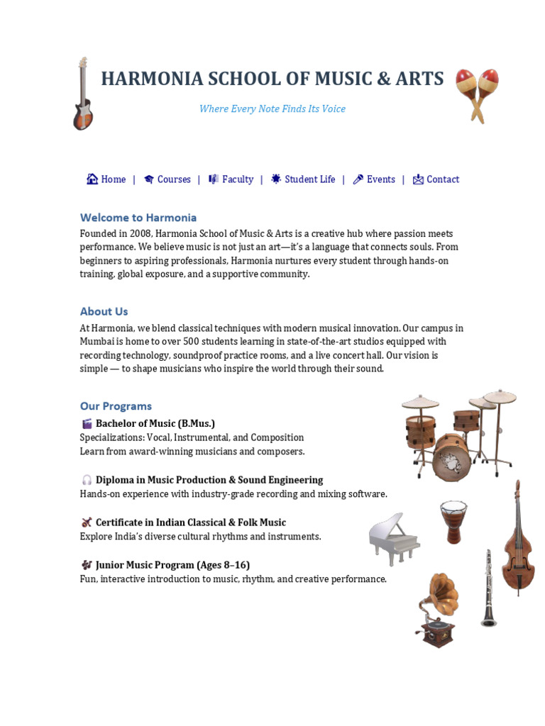 Harmonia School of Music & Arts Overview | PDF | Musicology ...