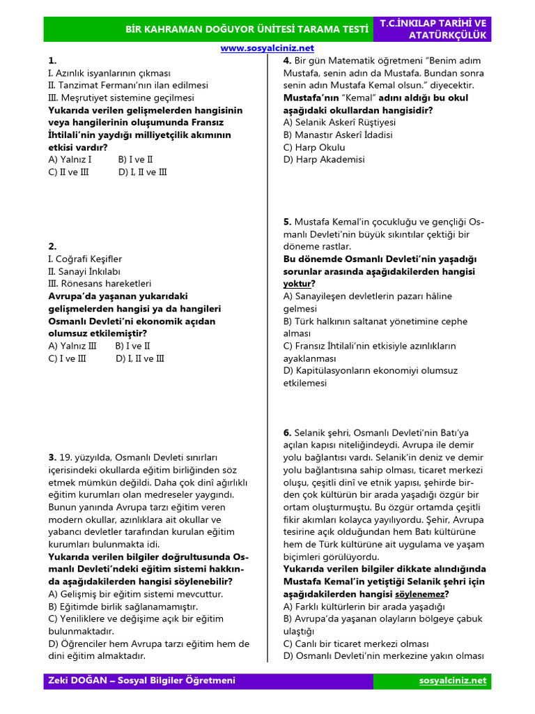 Bir Kahraman Doguyor Unitesi Tarama Testi | PDF