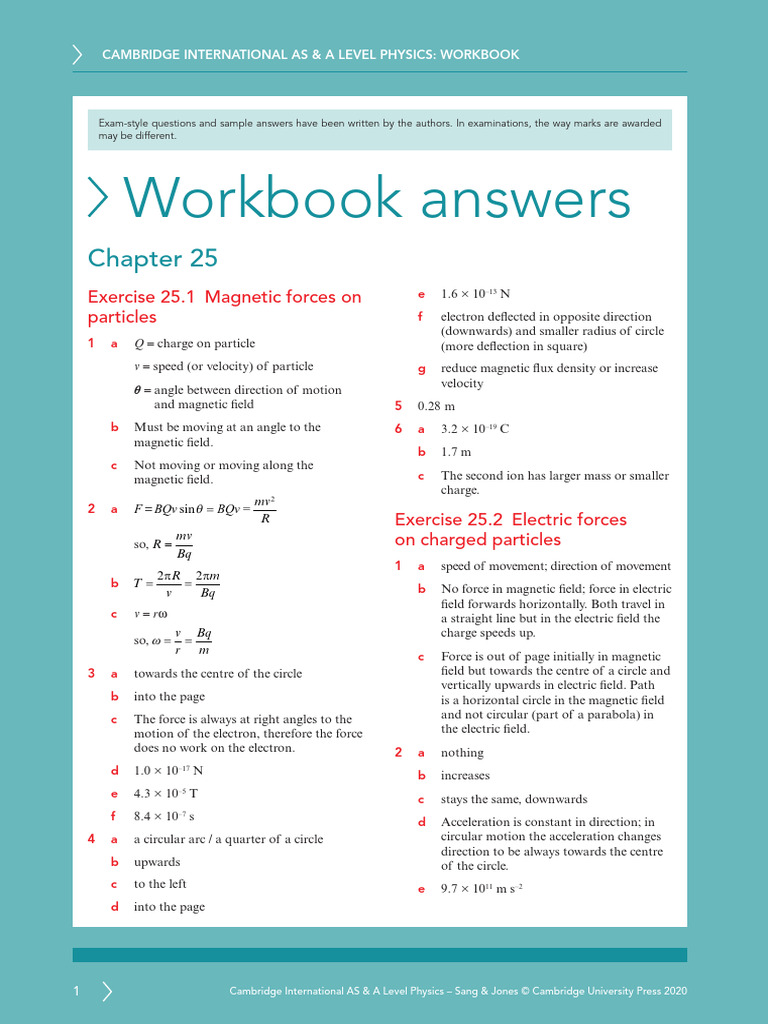 Workbook Answers Chapter 25 Asal Physics | PDF | Electron | Magnetic Field