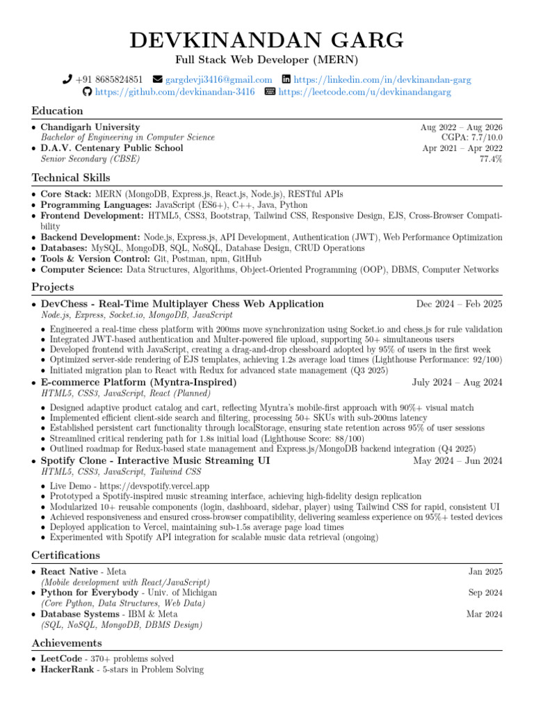 Full Stack Web Developer(MERN)_Resume | PDF | Databases | Java Script