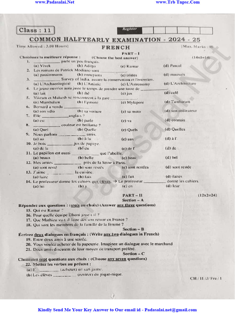 11th French - Half Yearly Exam - Question Papers Collections.pdf | PDF