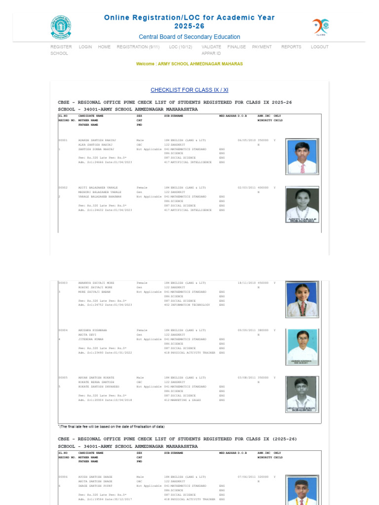 Army School Ahmednagar Class IX Registration | PDF | Student Assessment ...