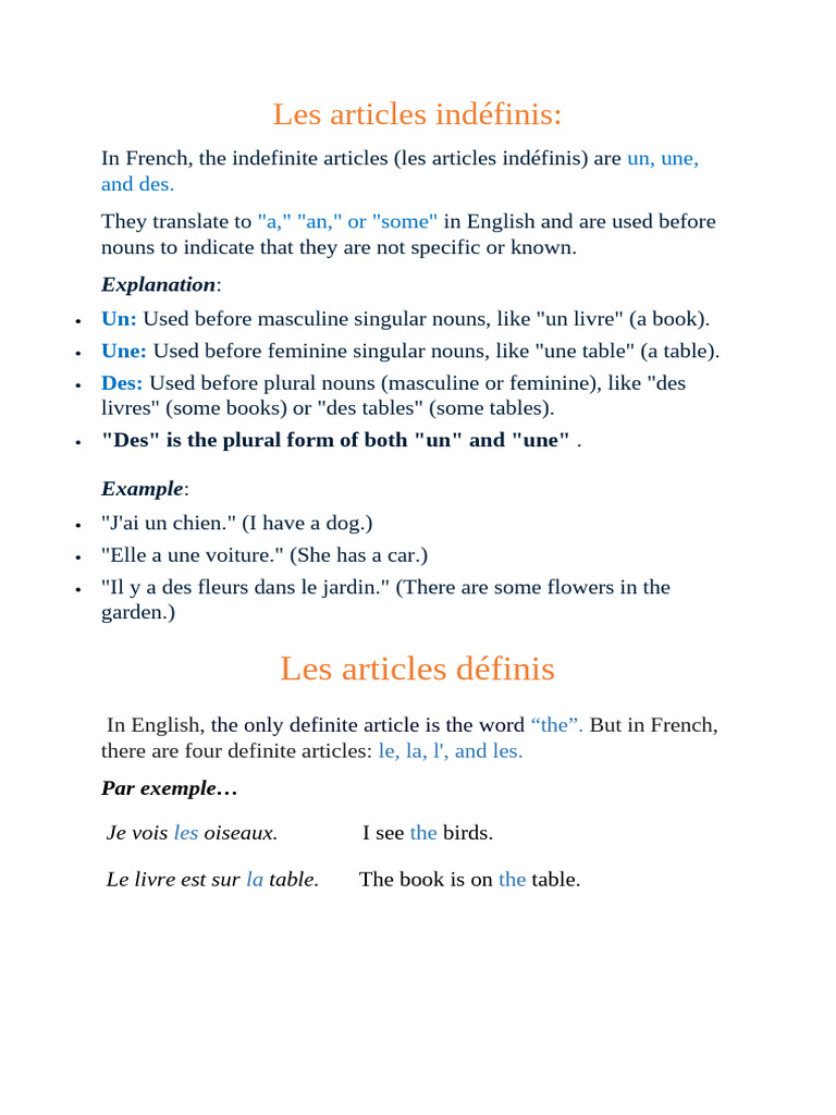 French Articles and Interrogative Adjectives | PDF