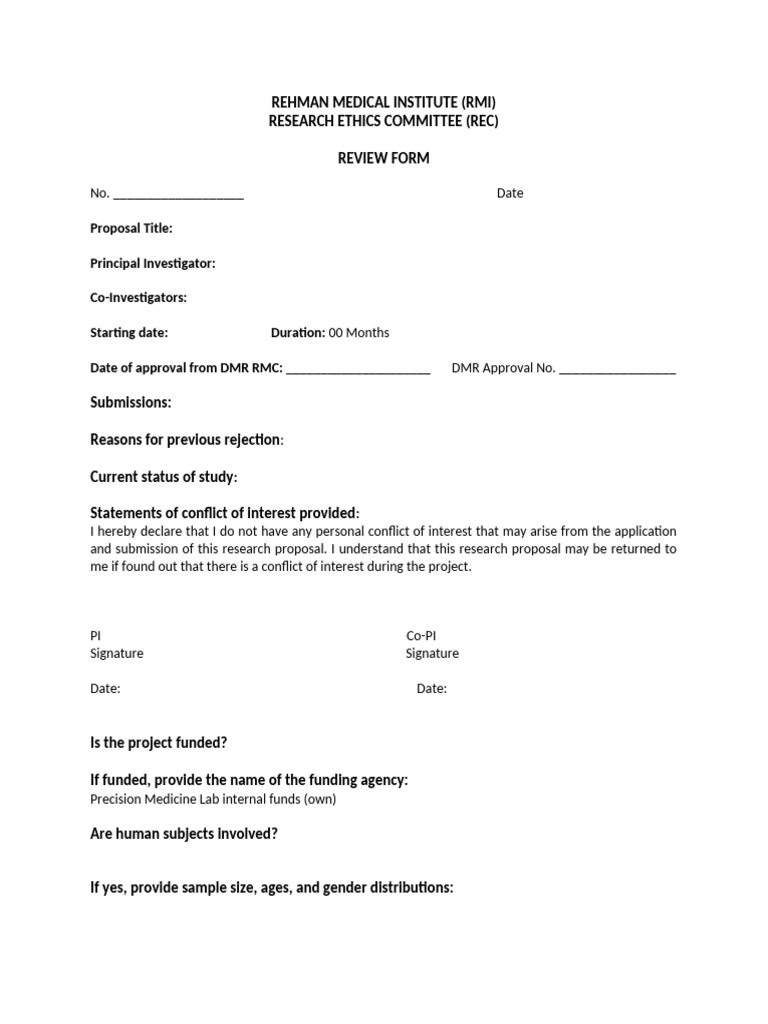 DP RMI REC Form (Empty) | PDF | Clinical Trial | Health Sciences