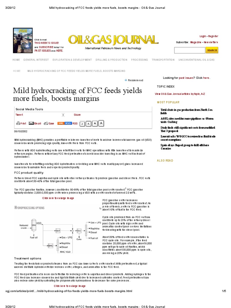 Mild Hydrocracking of FCC Feeds Yields More Fuels, Boosts Margins - Oil ...