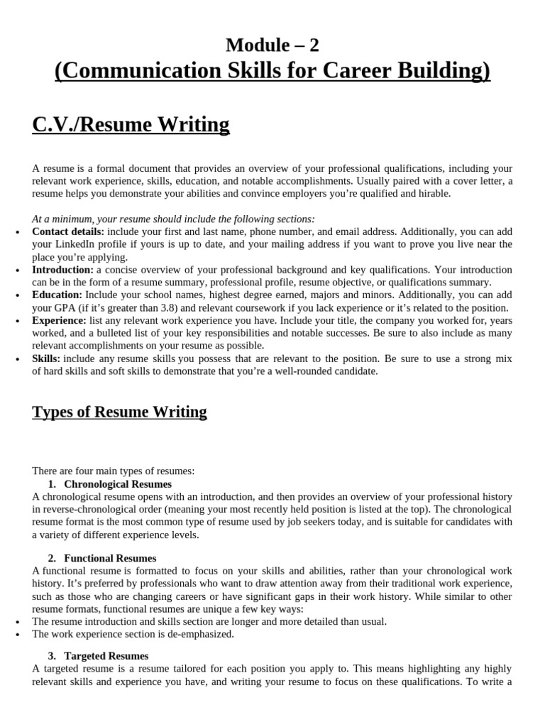 Module 2 Communication Skills for Career Building | PDF | Résumé ...