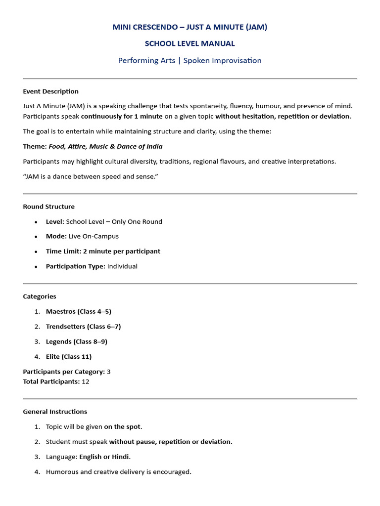 Mini Crescendo 2026 (Performing Arts Manual) | PDF | Rhythm | Singing