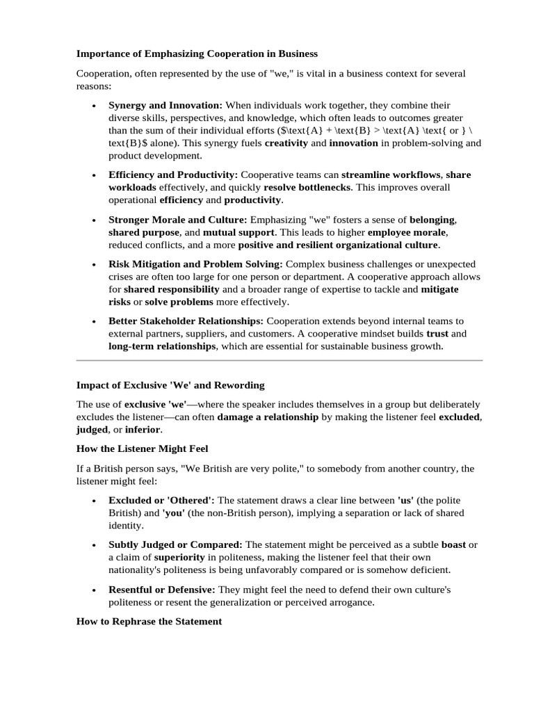 Importance of Emphasizing Cooperation in Business | PDF | Banks ...