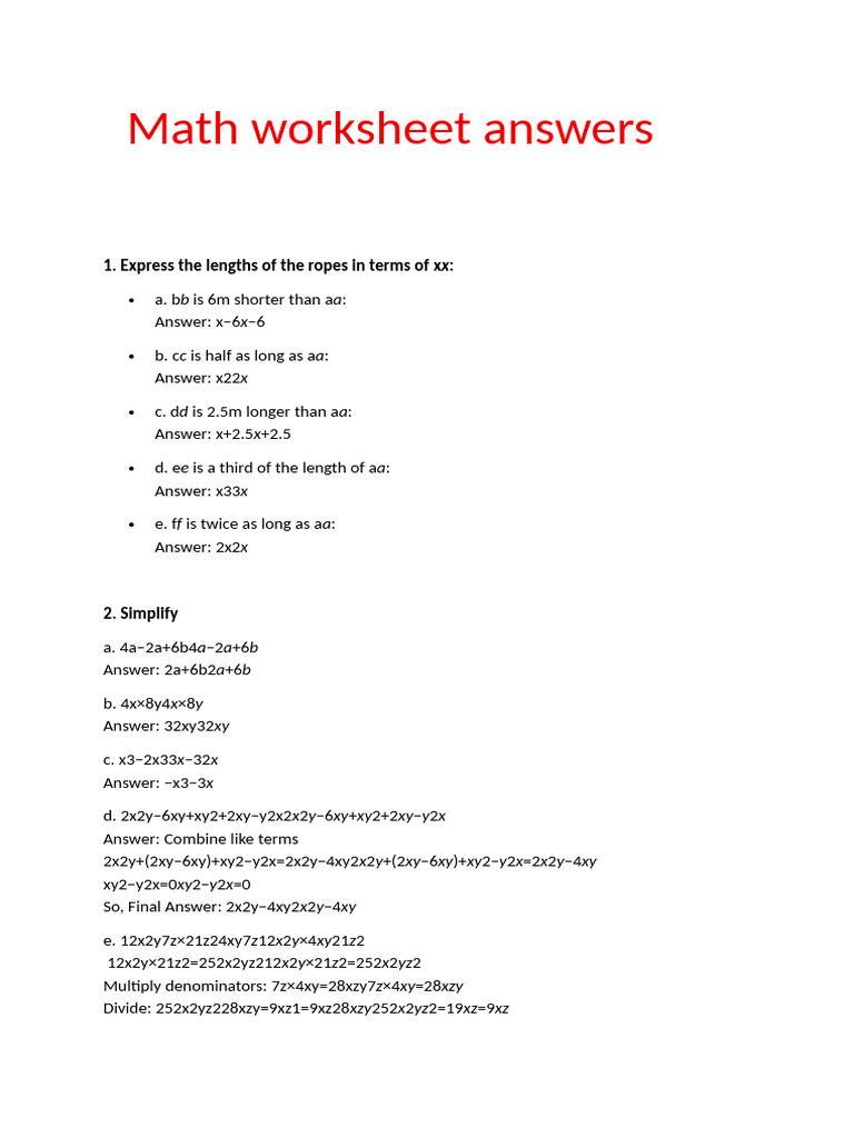Math Worksheet Answers | PDF | Numbers | Discrete Mathematics