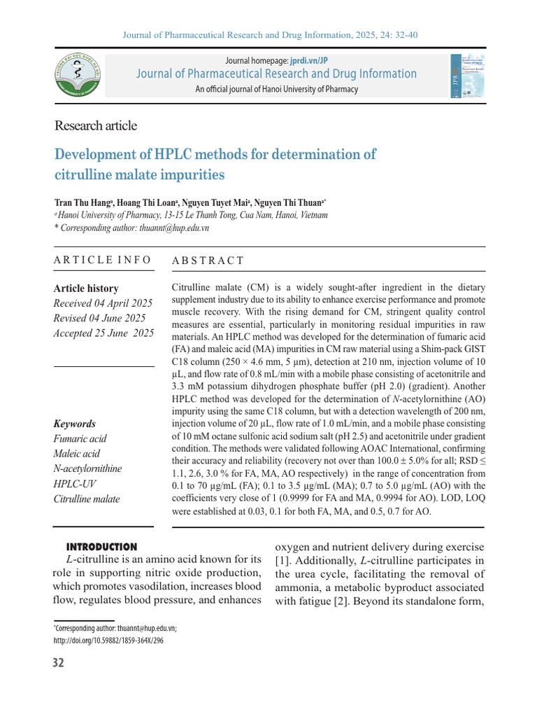 HPLC Methods for Citrulline Malate Impurities | PDF | Detection Limit ...