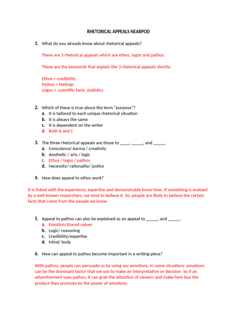 Understanding Rhetorical Appeals: Ethos, Pathos, Logos | PDF