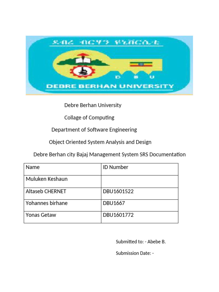 Object Oriented System Analysis and Design Debere berhan University ...