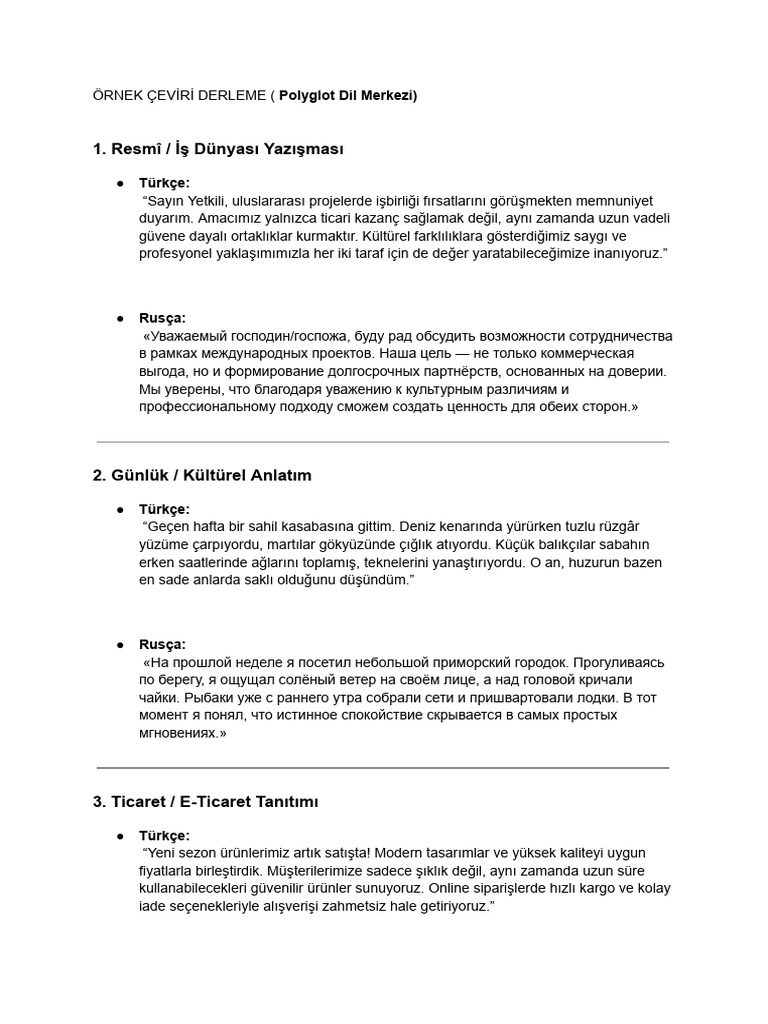 Rusça Örnek Çeviri | PDF
