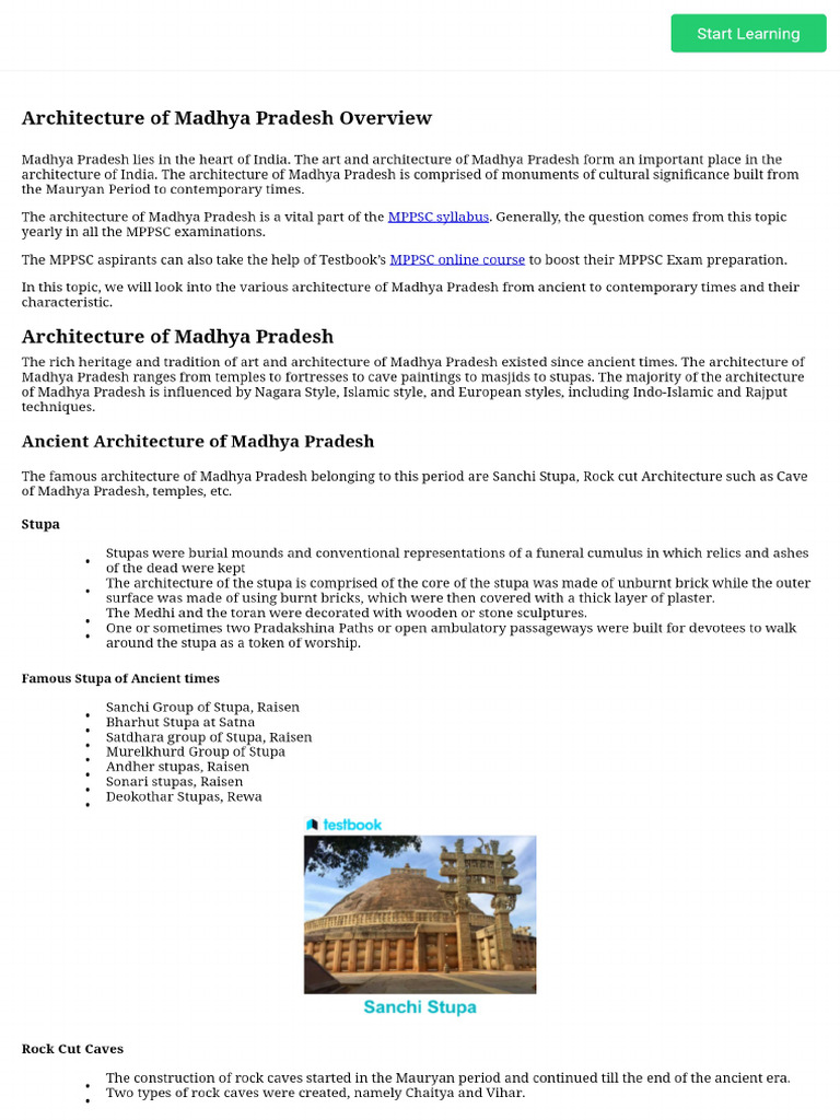 Architecture of Madhya Pradesh, Magnificent Architecture of MP | PDF