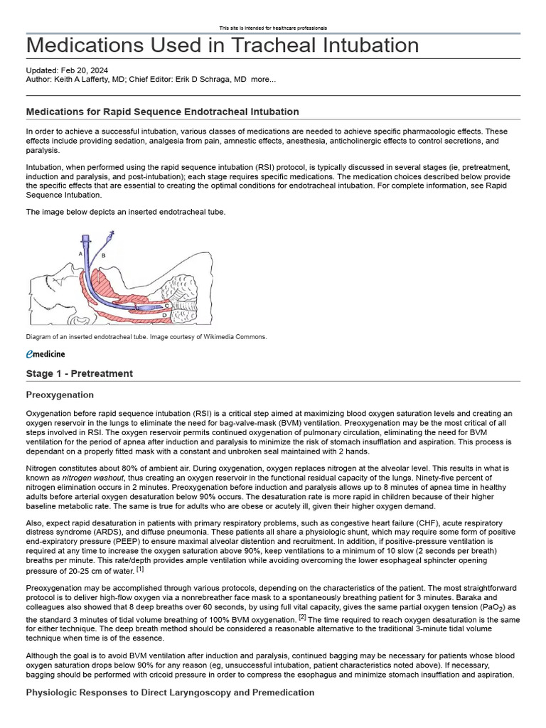 Medications Used in Tracheal Intubation - Medications For Rapid ...