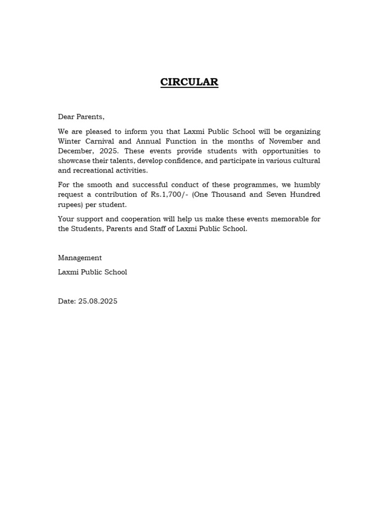 Circular- Winter Carnival and Annual Function- 25.08.25 | PDF