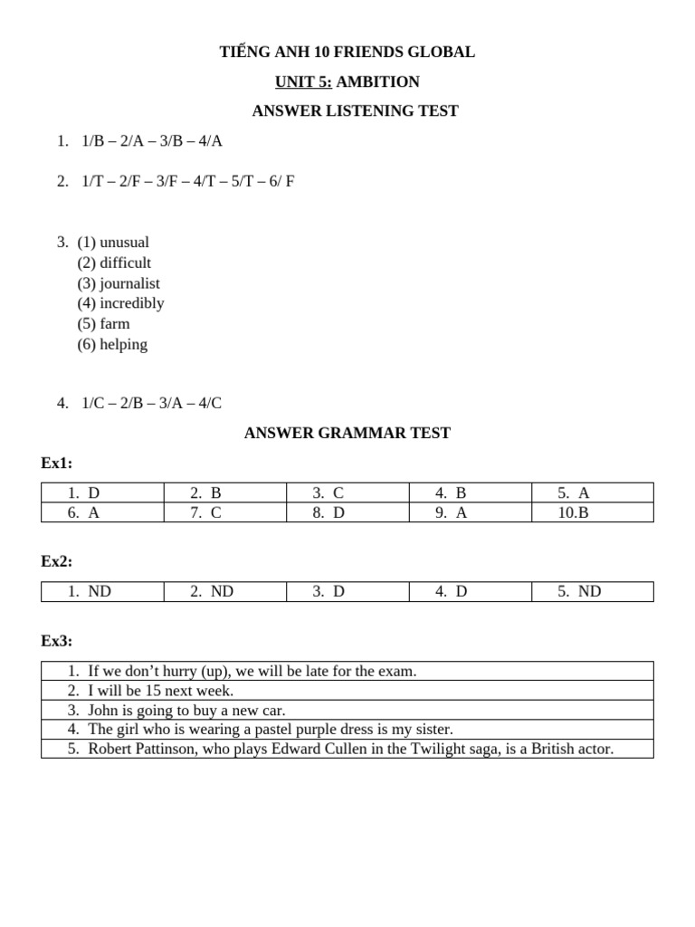 Friends Global 10 - Unit 5 - Test 4 Skills (Answer) | PDF