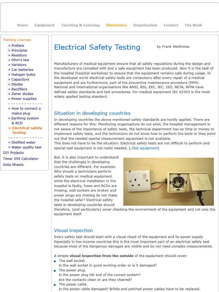 Electrical Safety Testing for Medical Equipment | PDF | Electrical ...