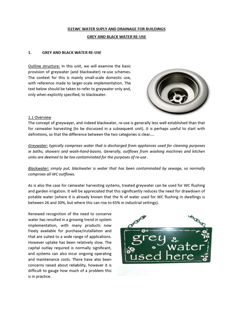 Grey and Black Water Reuse - Notes | PDF | Filtration | Environmental ...