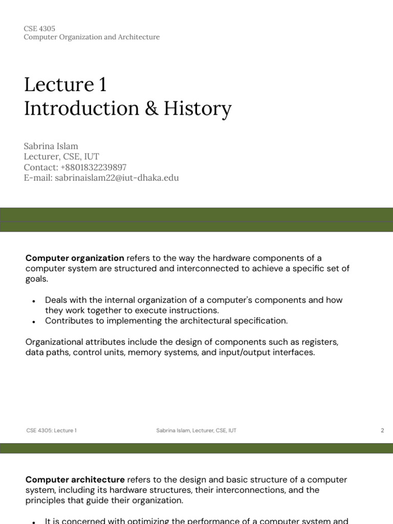 COA Lecture 1 | PDF | Central Processing Unit | Input/Output