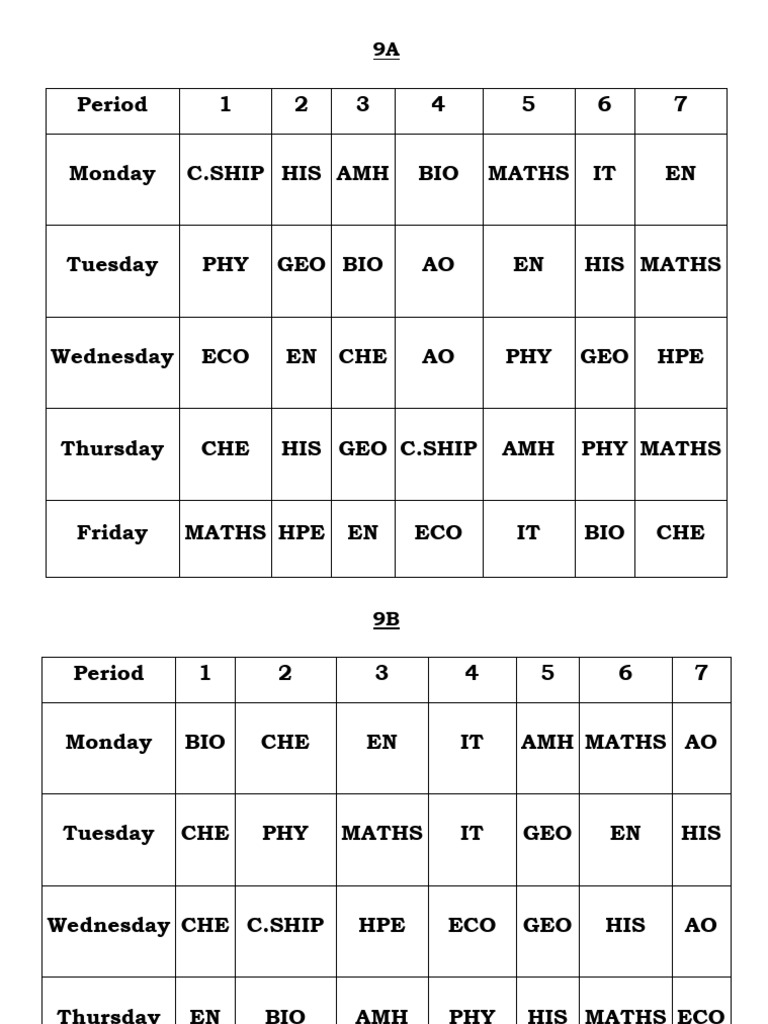 Class Schedule for Grades 9-12 | PDF