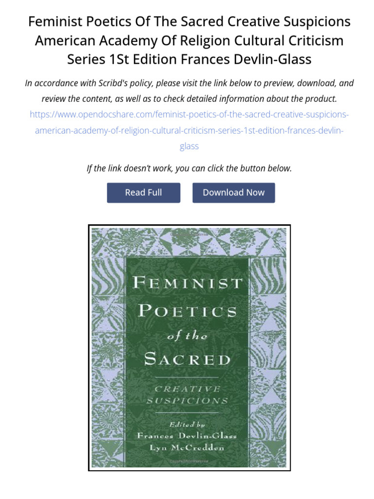 Feminist Poetics of the Sacred Creative Suspicions American Academy of ...