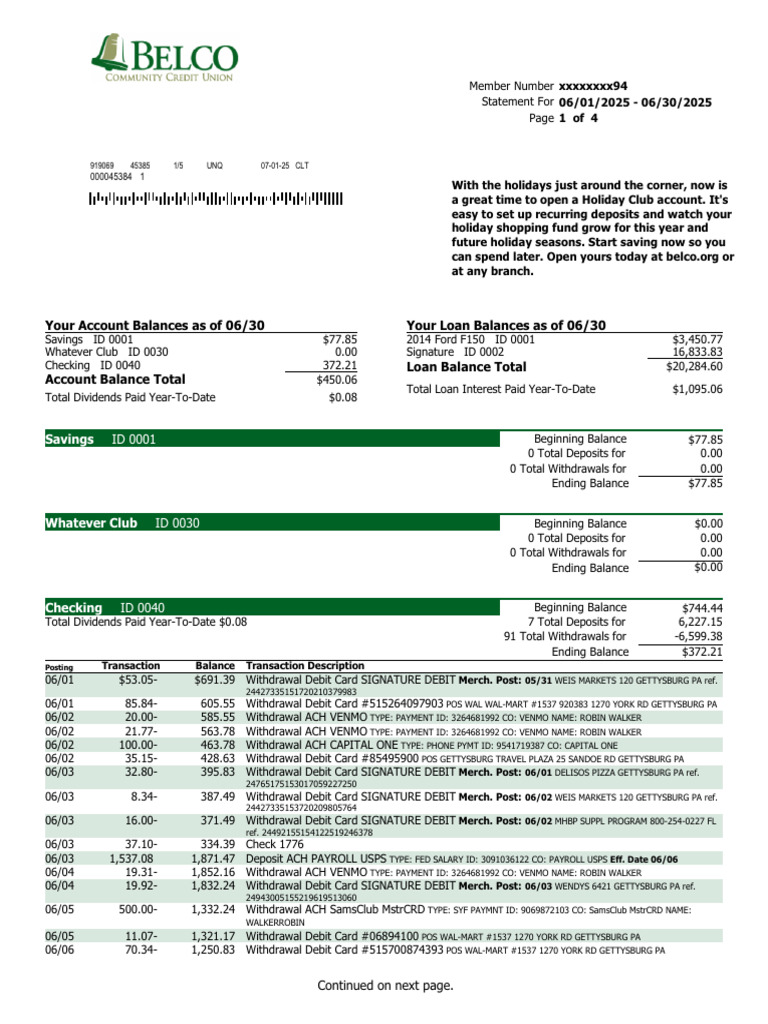 Holiday Club Account Statement 2025 | PDF | Credit Card | Interest