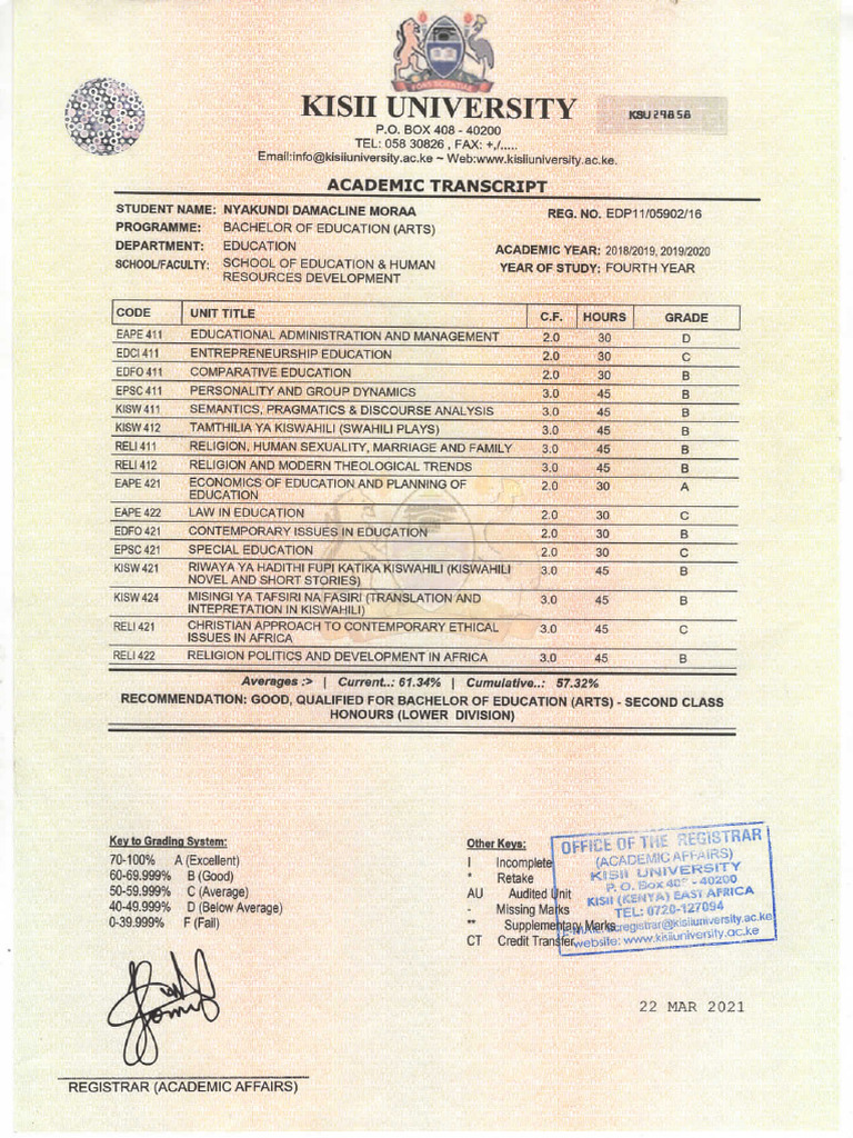 Fourth Year Transcript | PDF