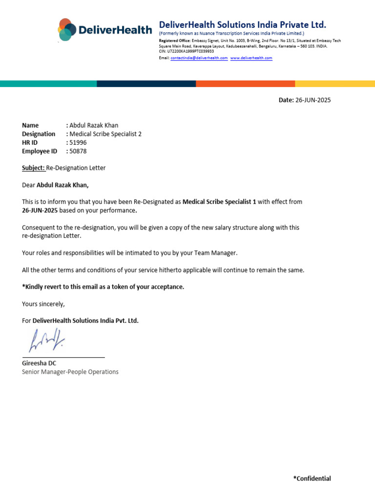 51996-Abdul Razak Khan - Re-Designation Letter | PDF