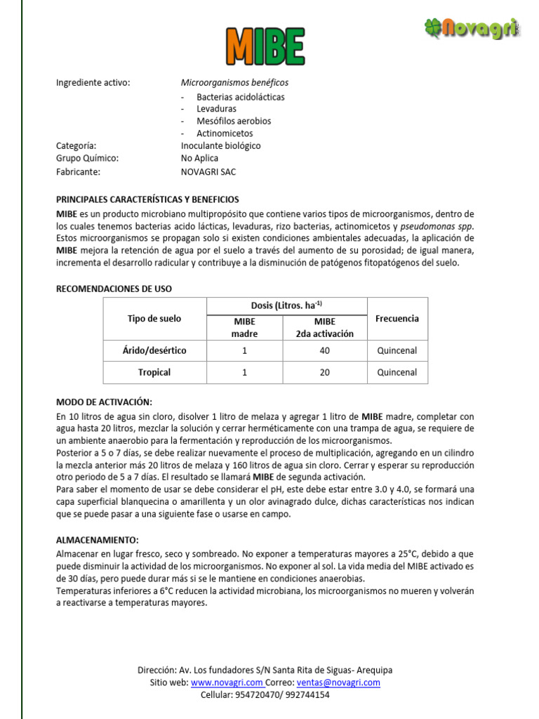 Ficha Tecnica Mibe | PDF | Agua | Microorganismo