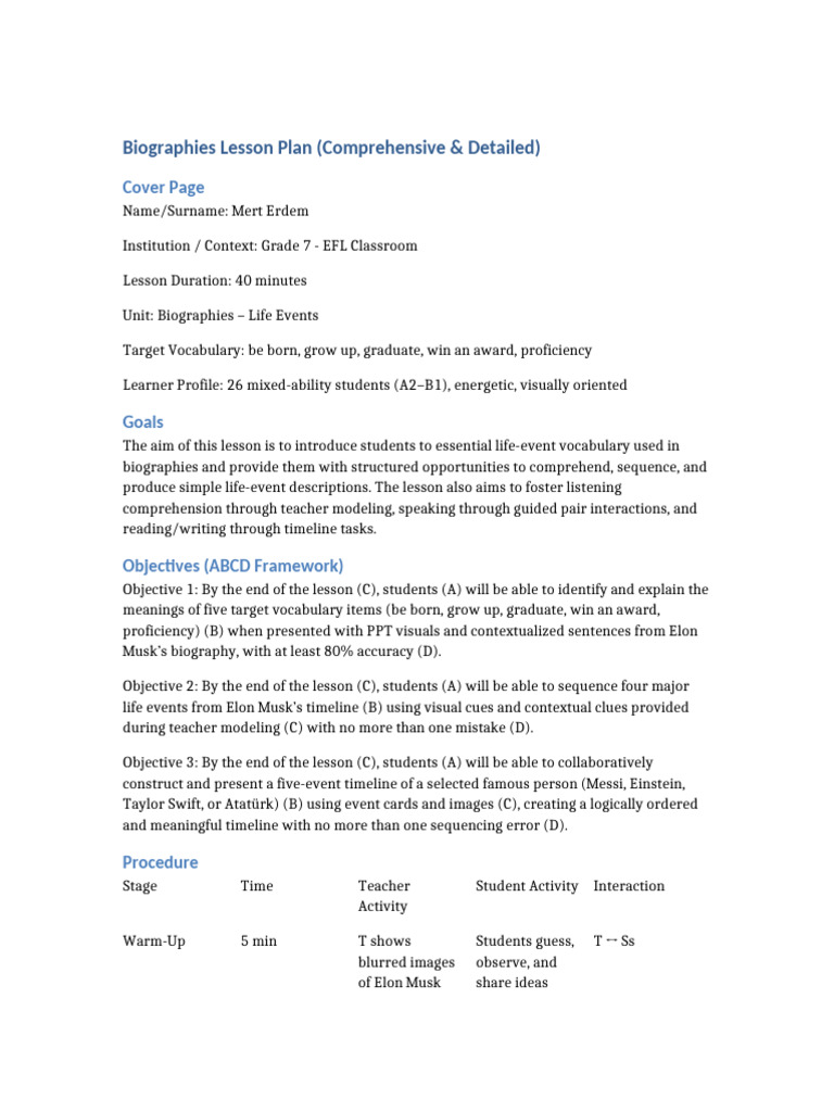 Comprehensive Biographies Lesson Plan | PDF | Lesson Plan | Applied ...